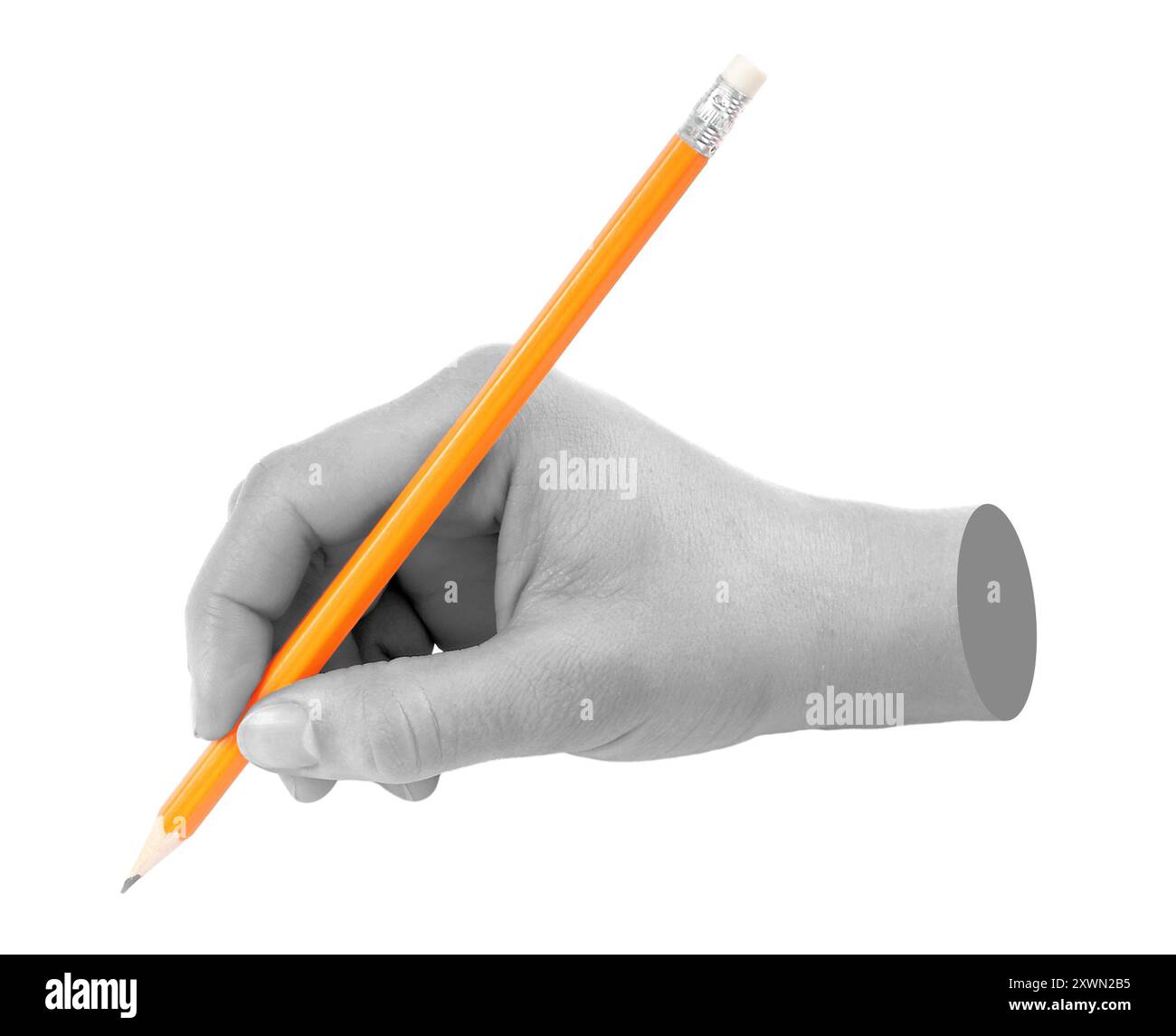 Hand with pencil isolated on a transparent background. Contemporary art ...
