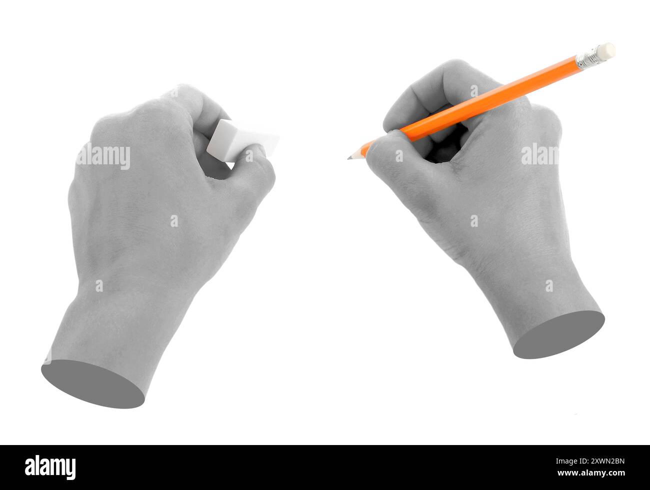 Hands with pencil isolated on a transparent background. Contemporary ...