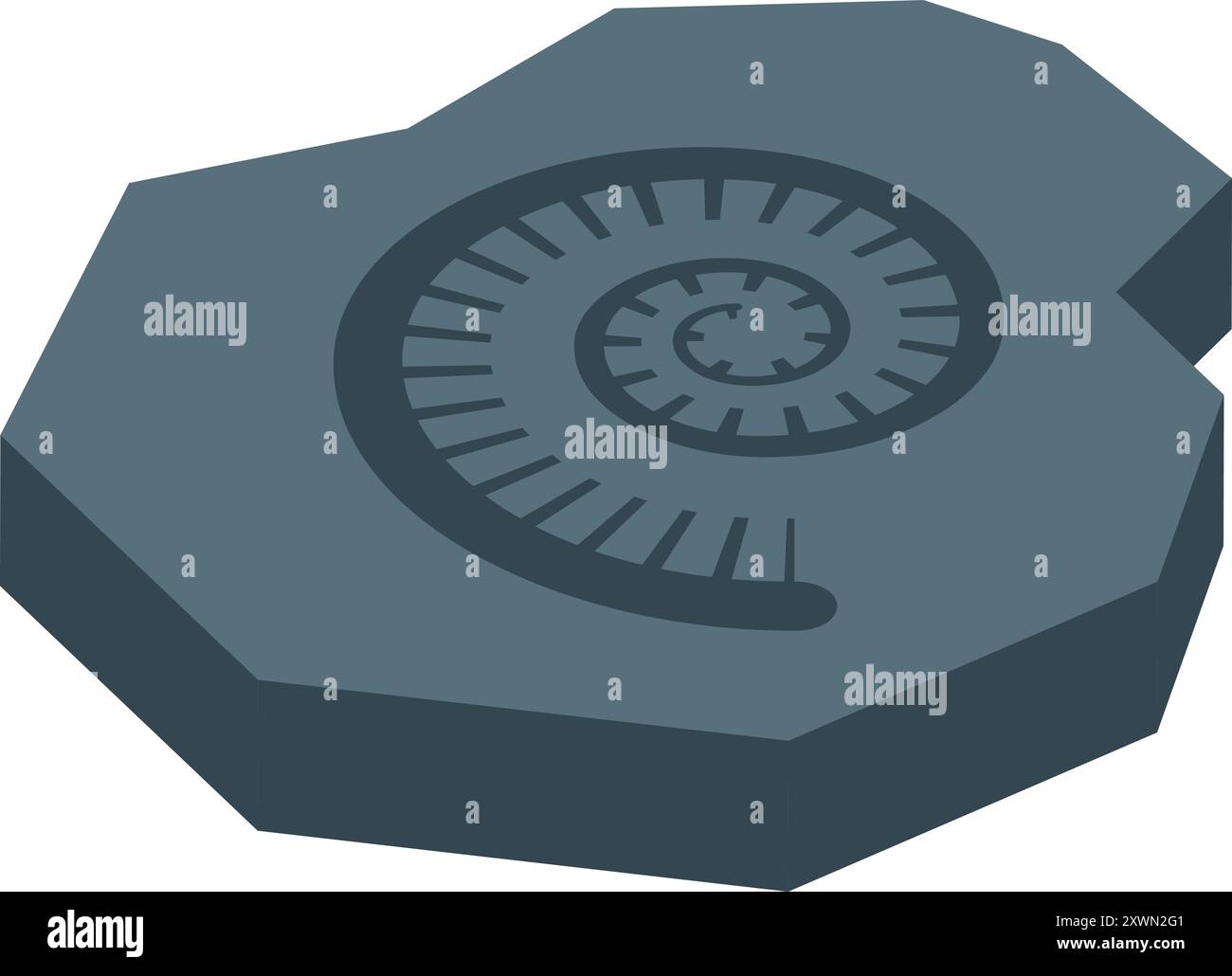 Gray ammonite fossil with its spiral shell visible, embedded in a piece ...