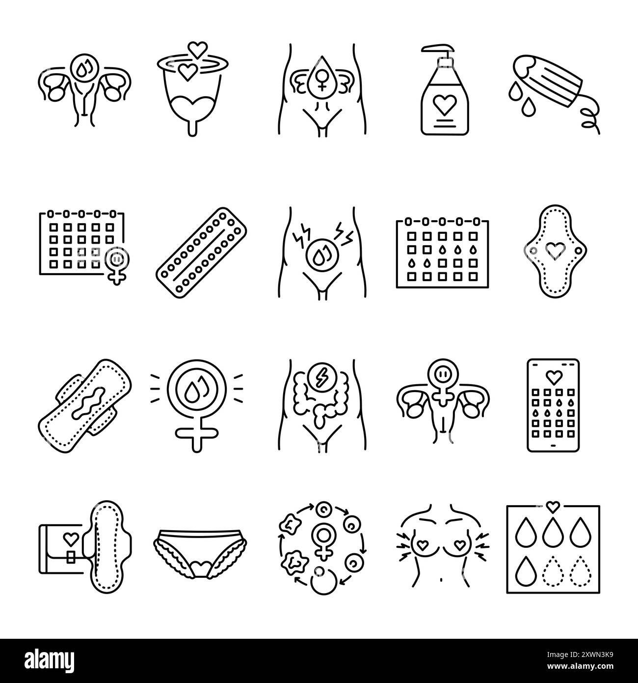 Menstrual cycle line black icons set. Signs for web page, mobile app ...