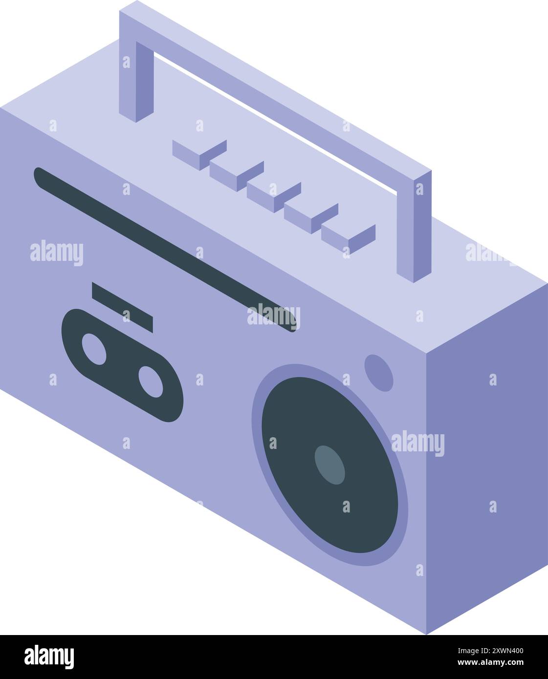 Illustration of a purple boombox playing music in an isometric style ...