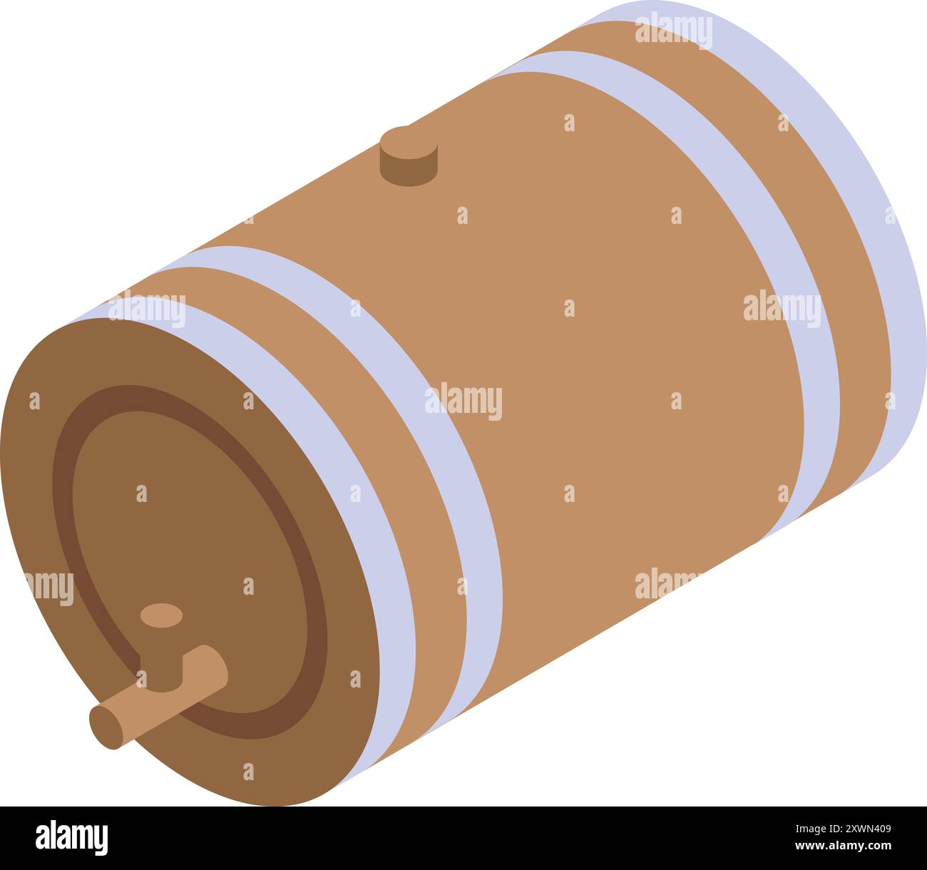 Traditional wooden barrel is lying down, showcasing its craftsmanship ...