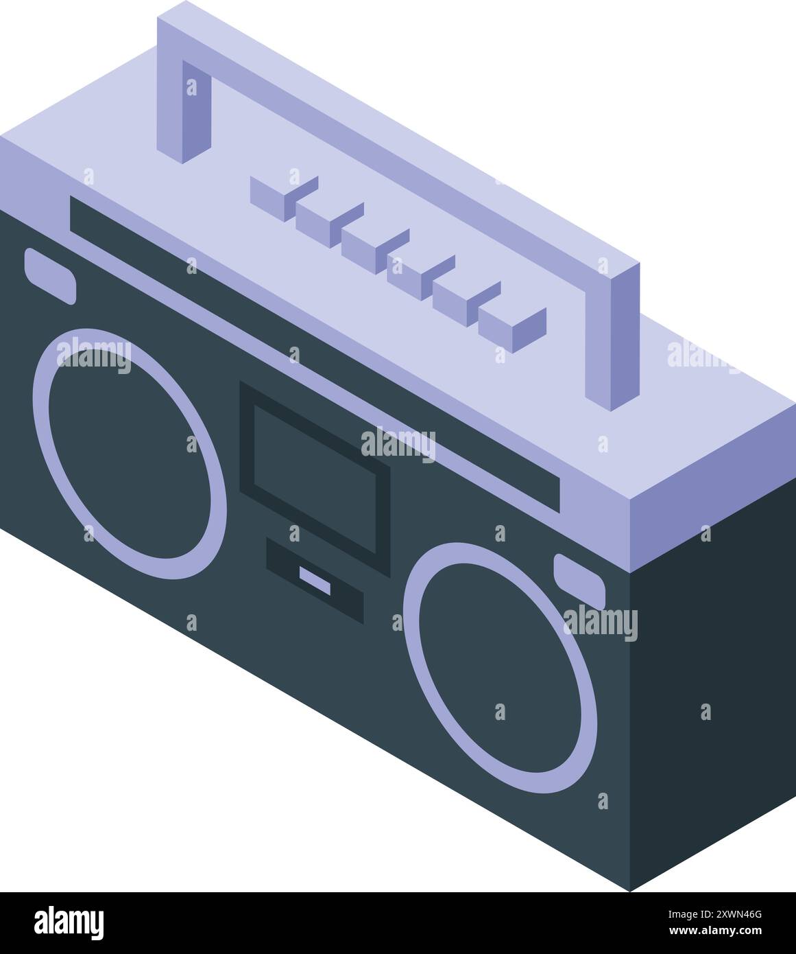 Isometric boombox playing music, a symbol of retro audio technology ...