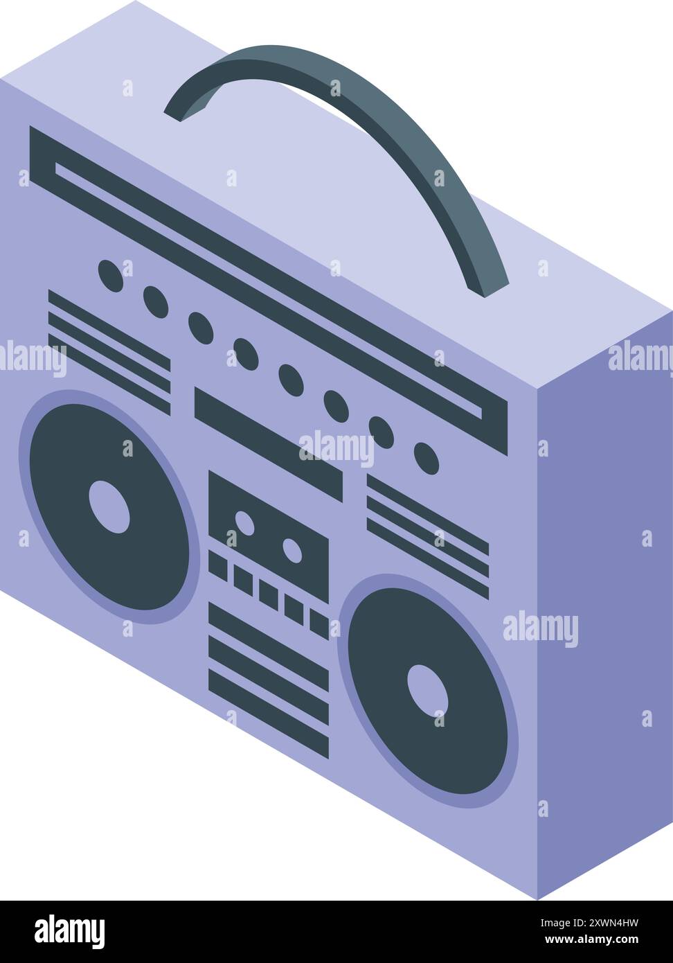 Grey boombox playing music with handle isometric view isolated on white ...