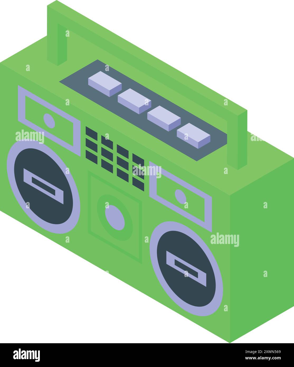 Green boombox playing music isometric icon, audio device for listening ...