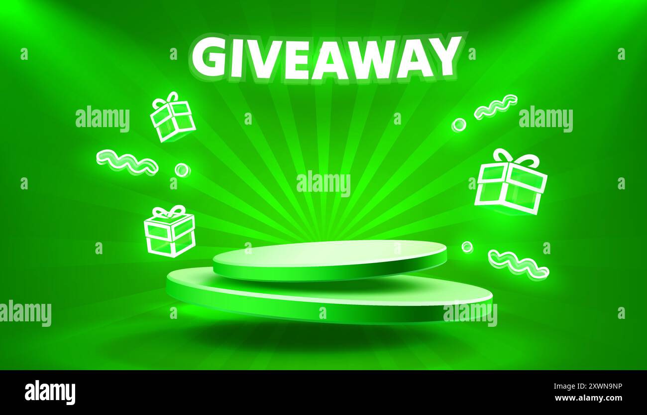 Giveaway neon podium, shop mega discount, special promo frame. Vector ...