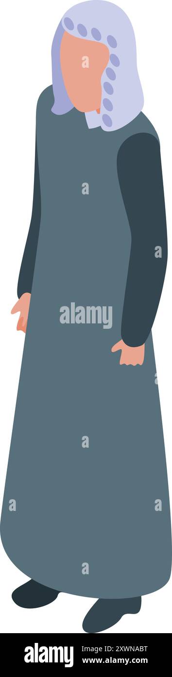 Isometric senior female judge character wearing traditional gown and ...