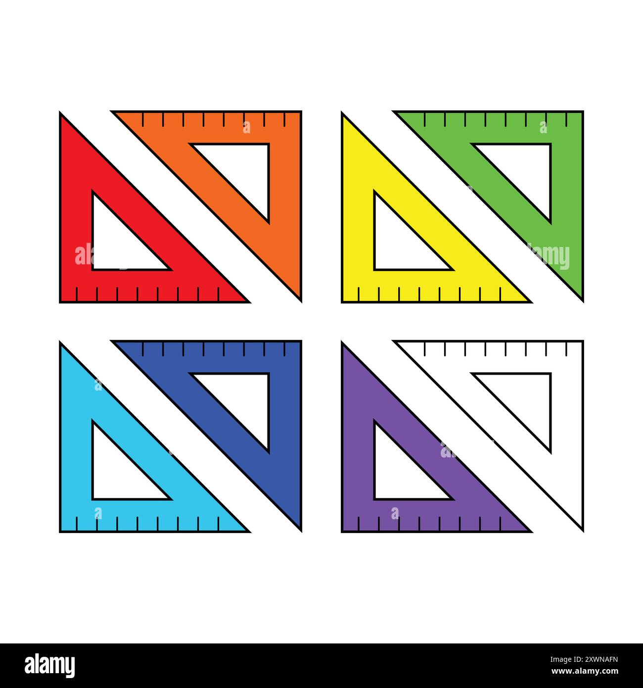 Set of vector color triangle rulers, isolated on the white background ...