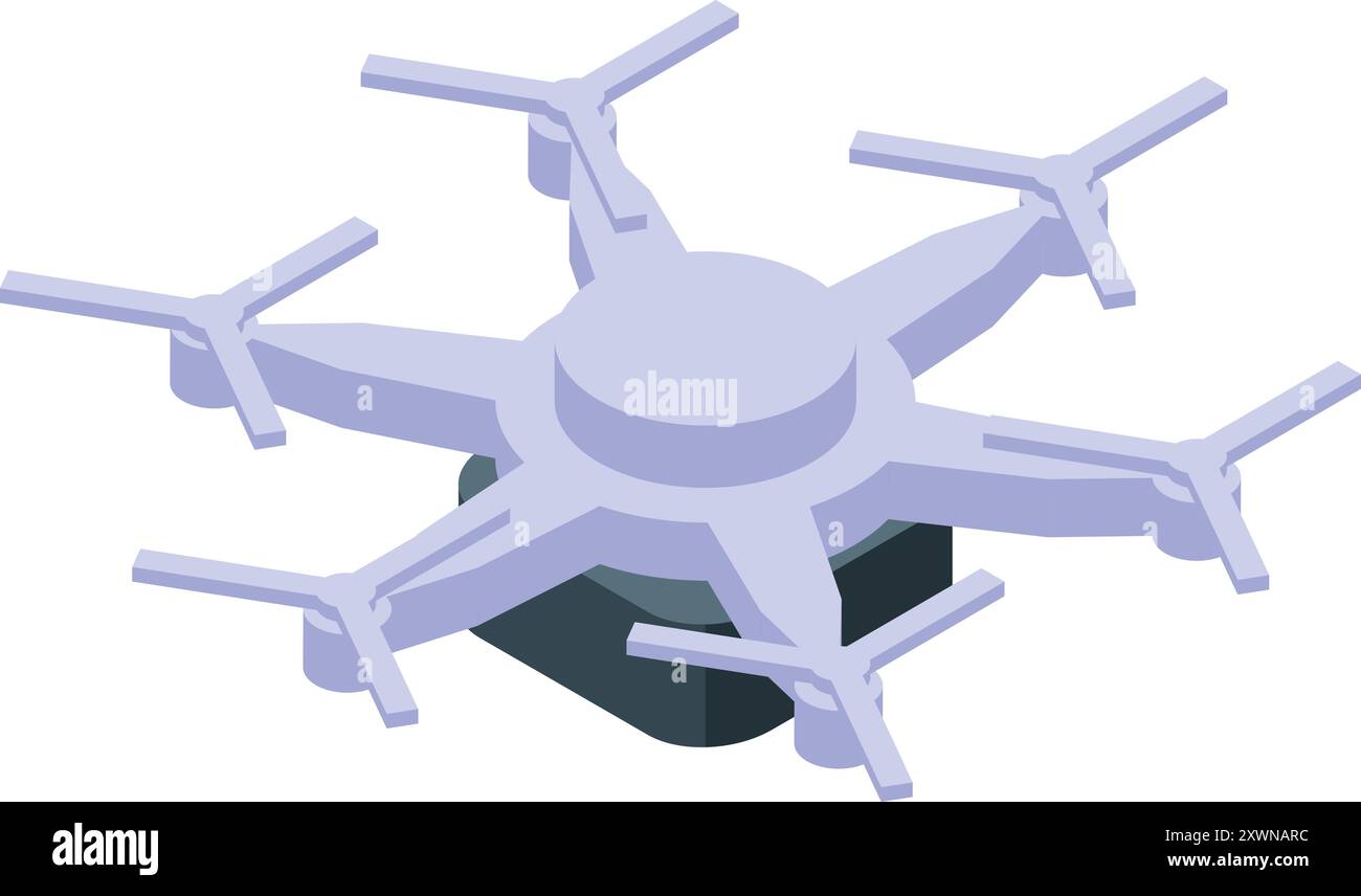 Modern drone flying with rotating propellers to deliver a package Stock ...