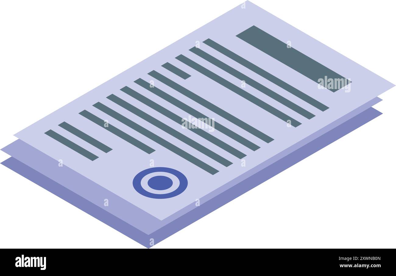 Isometric stack of important documents with a stamp on it representing ...