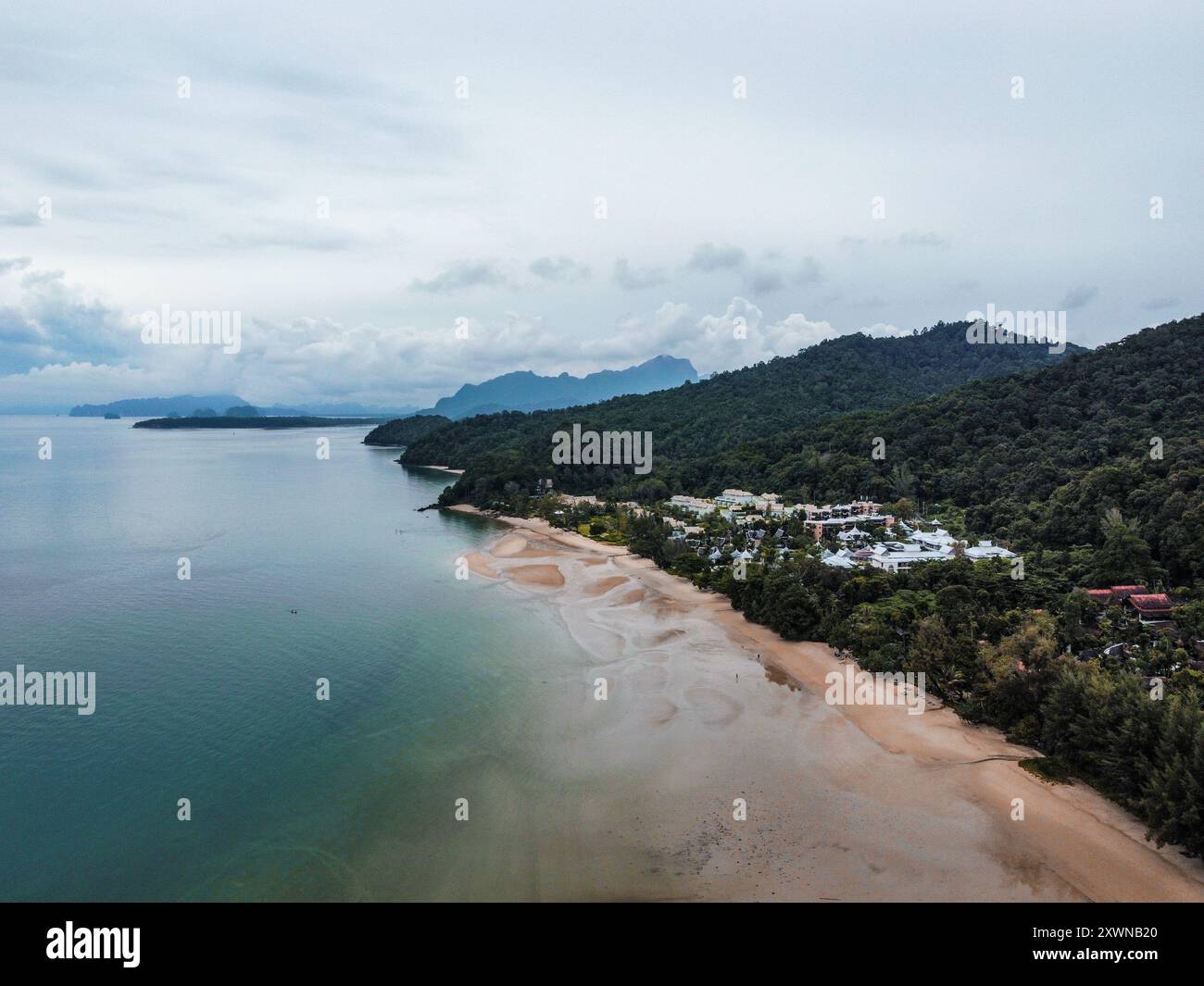 Aerial view of the Tub Kaek beach in Krabi with luxury resorts near the ...