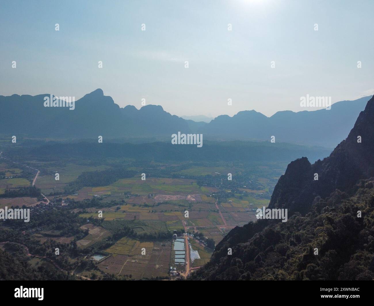 Aerial view of the Pha Ngern viewpoint in Vang Vieng, Laos Stock Photo ...