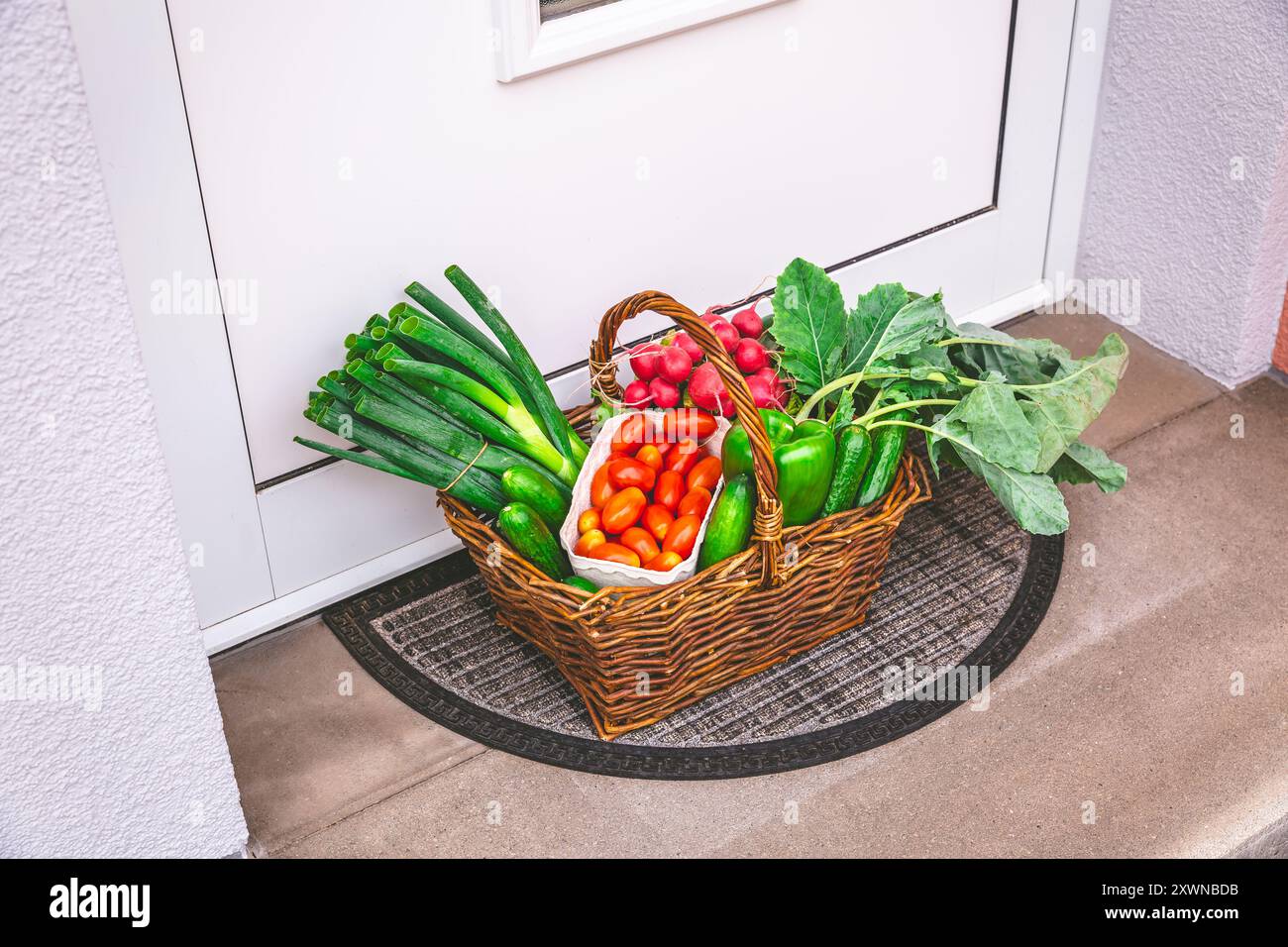 Delivery of fresh vegetable from local market, basket with assorted ...