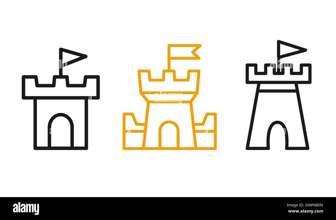 Castle Fortress Logo Tower Icon Vector Emblem Set Stock Vector Image ...