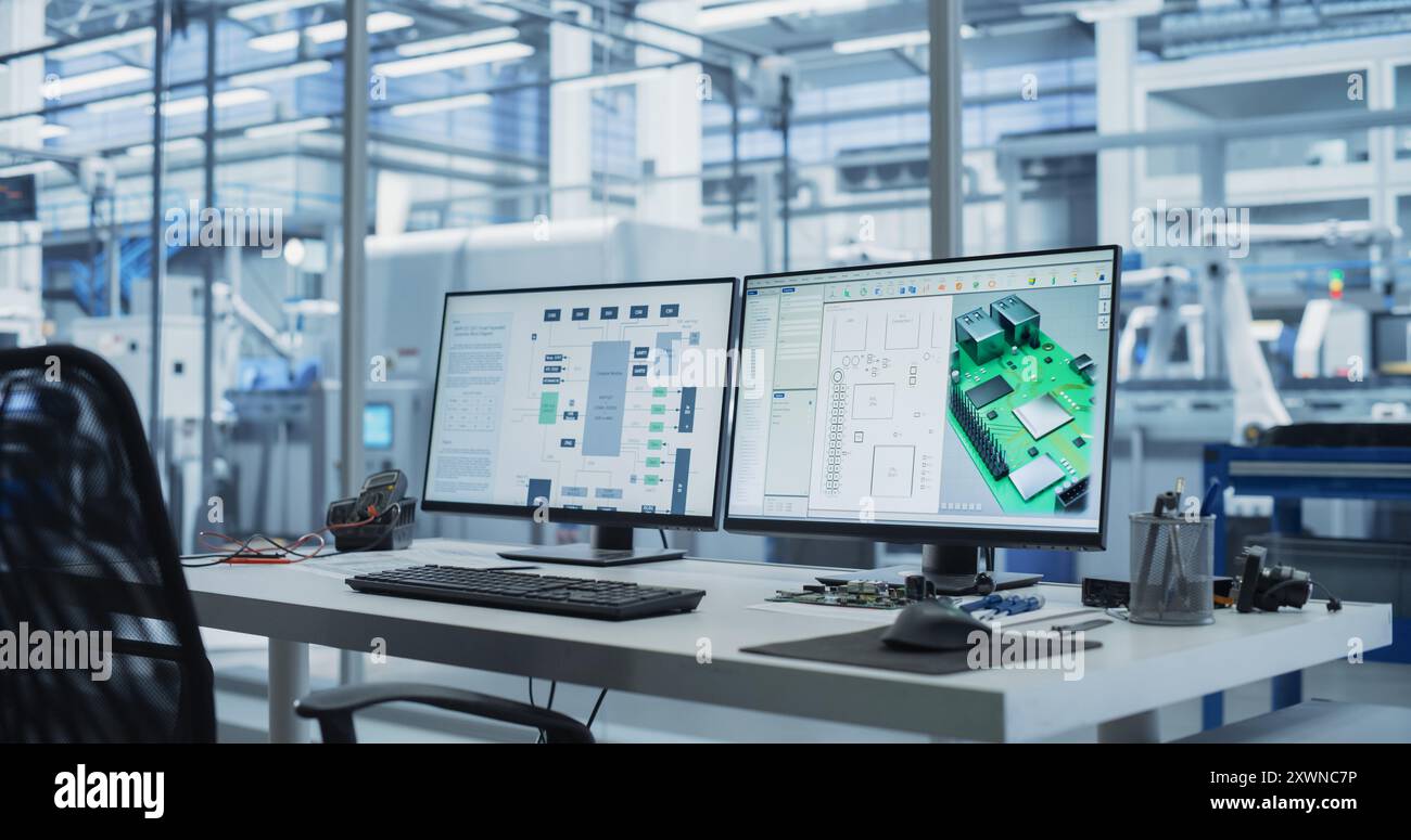 Empty Workplace With Computer Monitor Display with 3D CAD Software ...