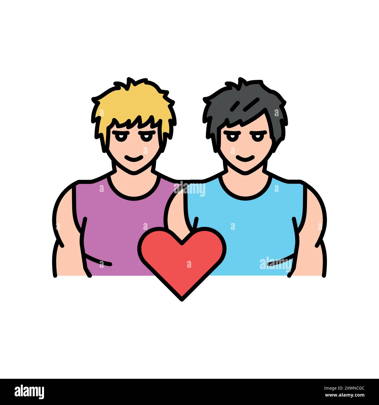 Yaoi genre of manga color line icon. Character in anime style. Vector ...
