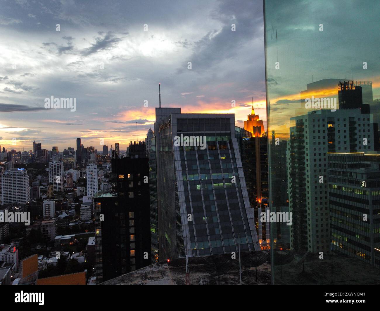 View of the asok Skyline during sunset from the balcony of a skyscraper ...
