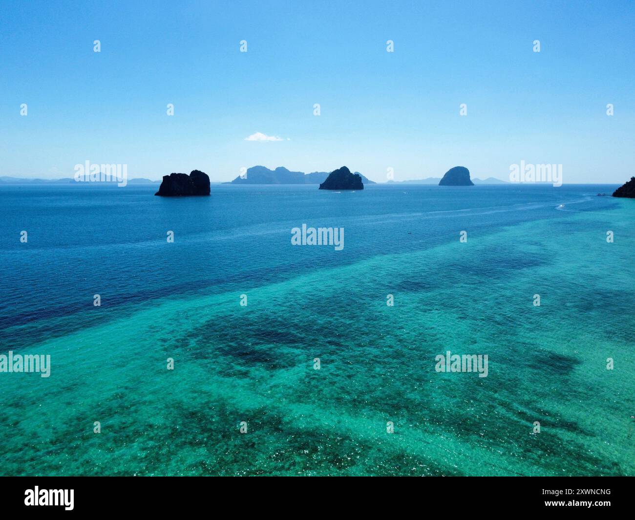 Aerial view of the Ko Ngai beach with its amazing coral reef and ...