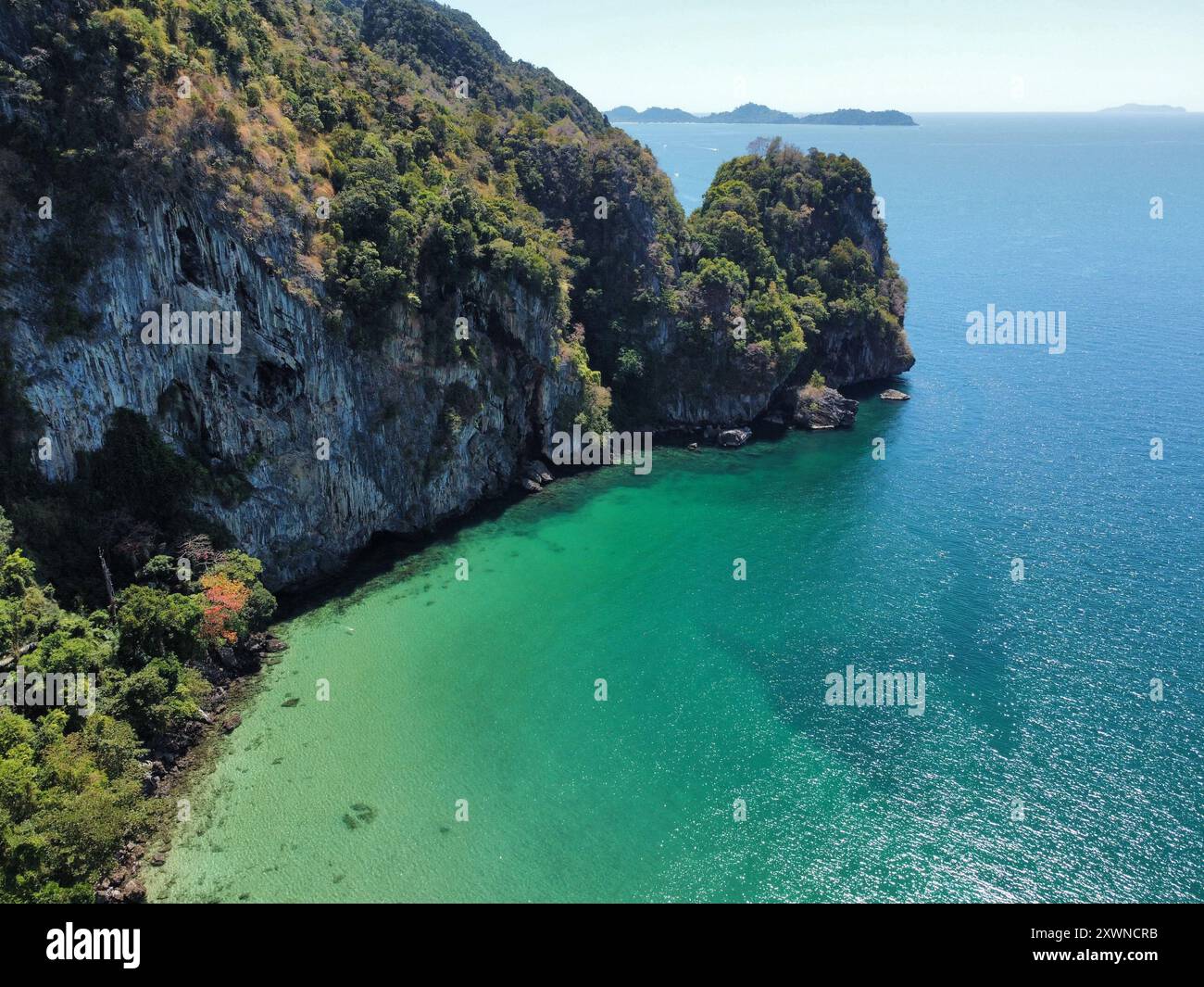 Aerial view of the limestone mountains of the Sabai Beach in Koh Mook ...