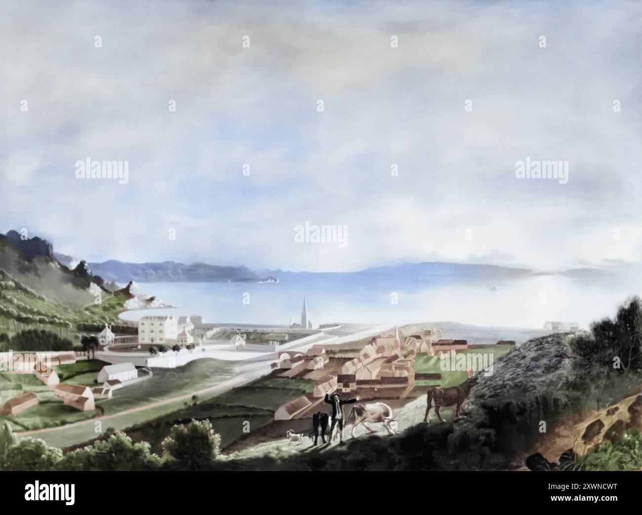 An 18th century landscape of Glenarm, a village in County Antrim ...