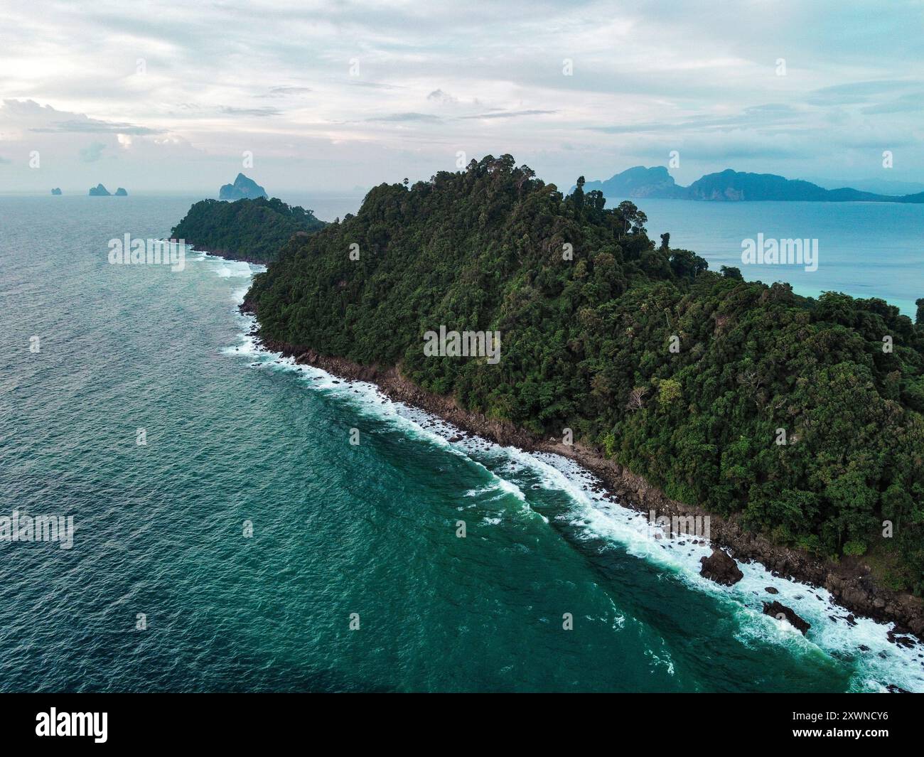Koh Kradan island view from the west in on a wavy day of the rainy ...