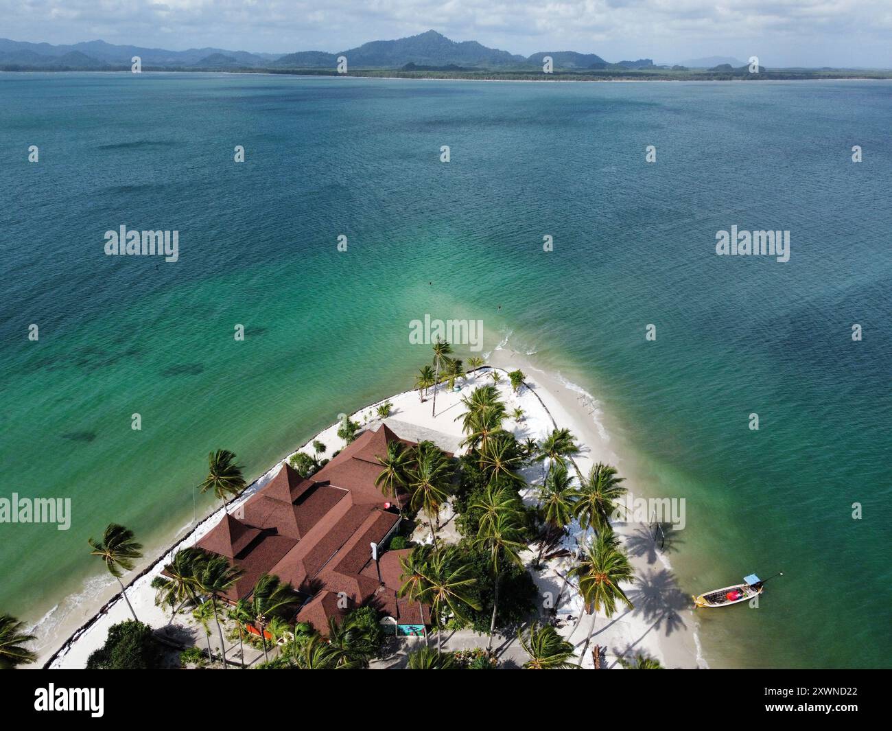 Aerial view of the tip of the Pearl Beach in Ko Muk which is a small ...
