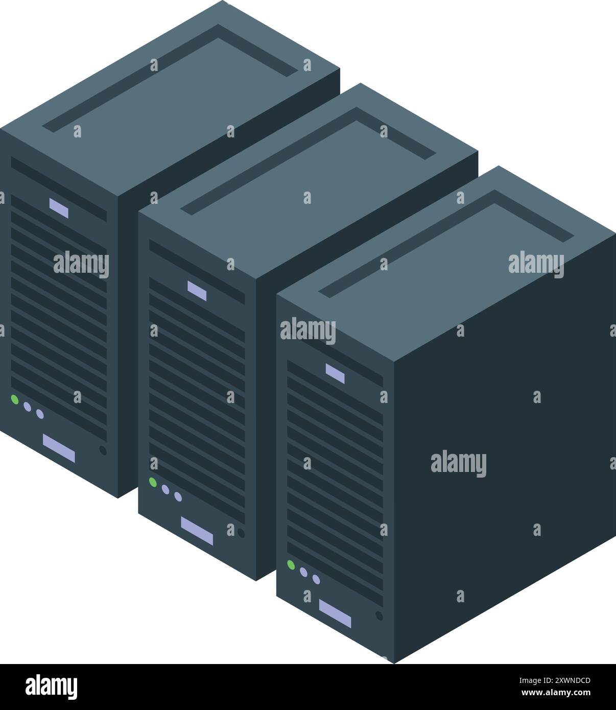 Three server racks standing in line, storing big data in a modern ...