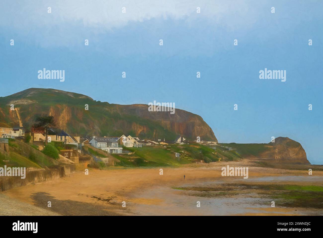 Digital oil painting of the Little Orme and Penrhyn Bay seafront and ...