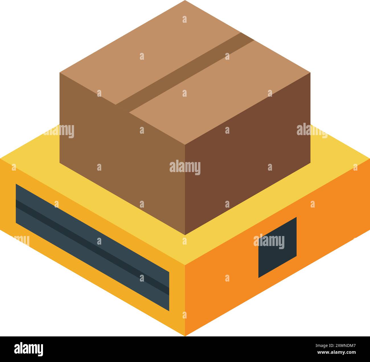 Isometric icon of a warehouse robot carrying a parcel on its platform ...