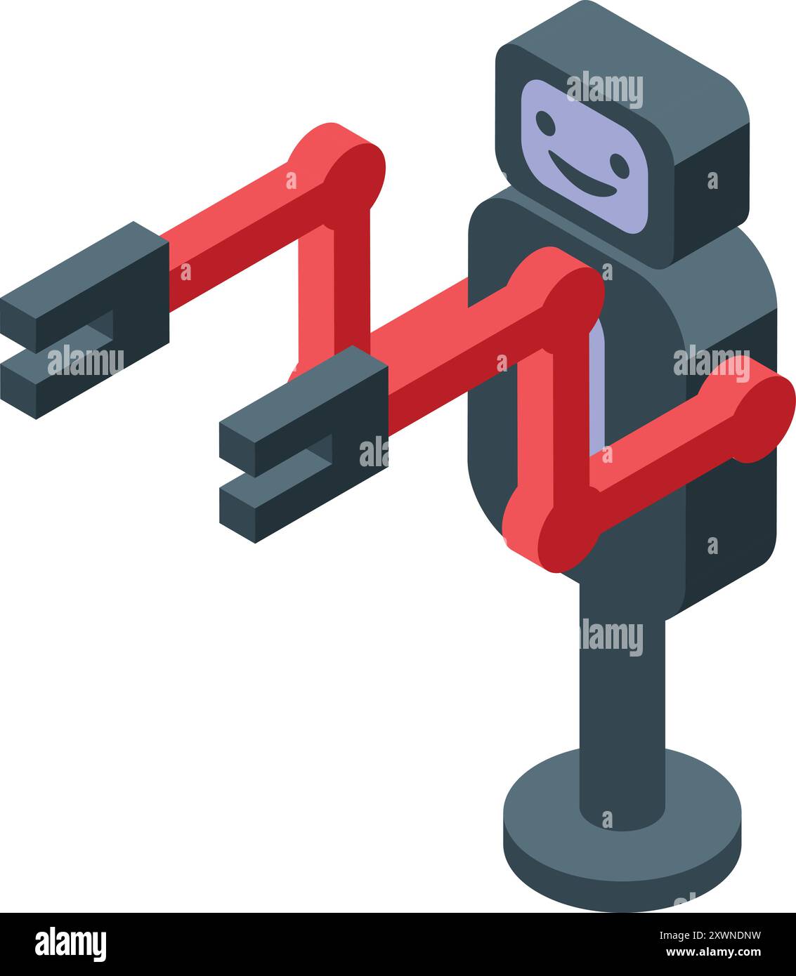Industrial robot holding something with three arms isometric view ...