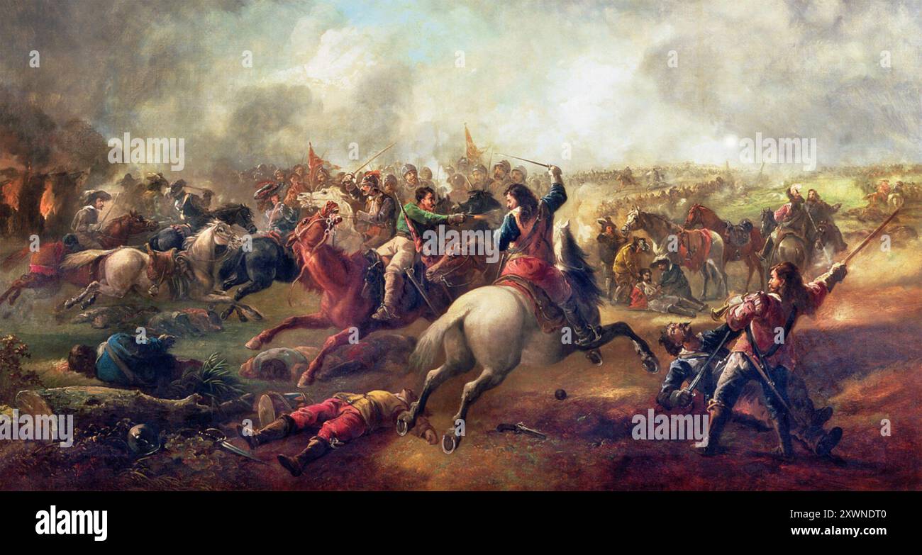 BATTLE OF MARSTON MOOR 2 July 1644 by 19th century painter John Barker ...