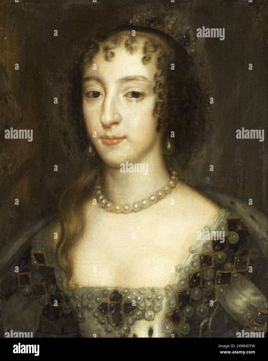 QUEEN HENRIETTA MARIA (1609-1669) wife of Charles I in a 1660 painting ...