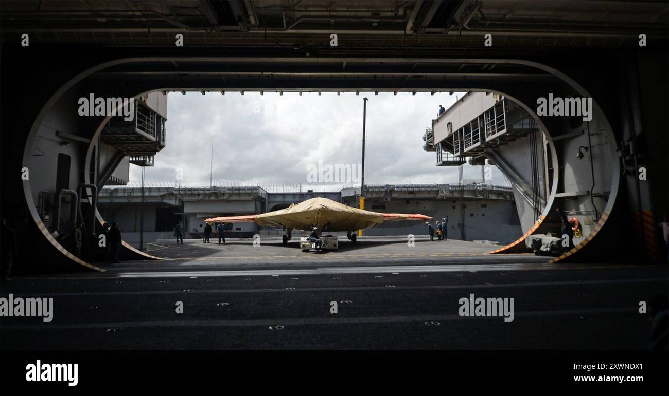 NORTHROP-GRUMMAN X-47B unmanned combat air system (UCAS) on board the ...