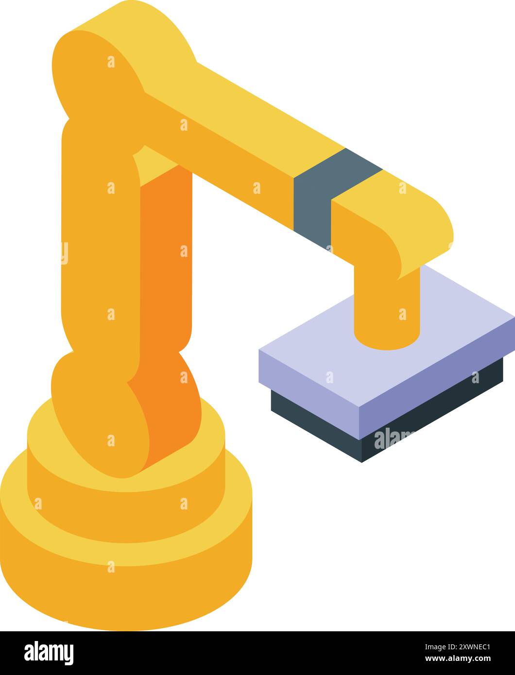 Yellow robotic arm holding metal detail, isometric view of industrial robot manipulator Stock ...