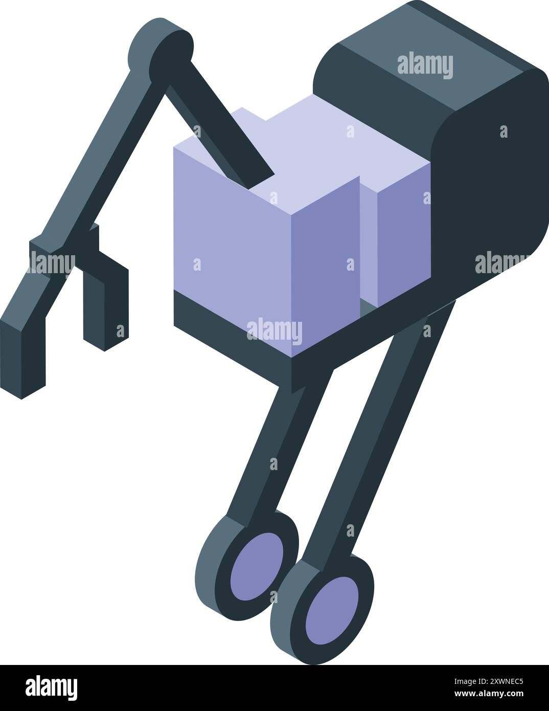 Isometric icon of a wheeled robot carrying purple cubes using ...