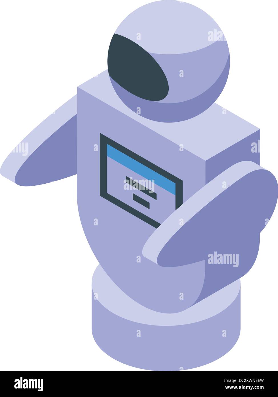 White modern robot showing data on display isometric view isolated on ...