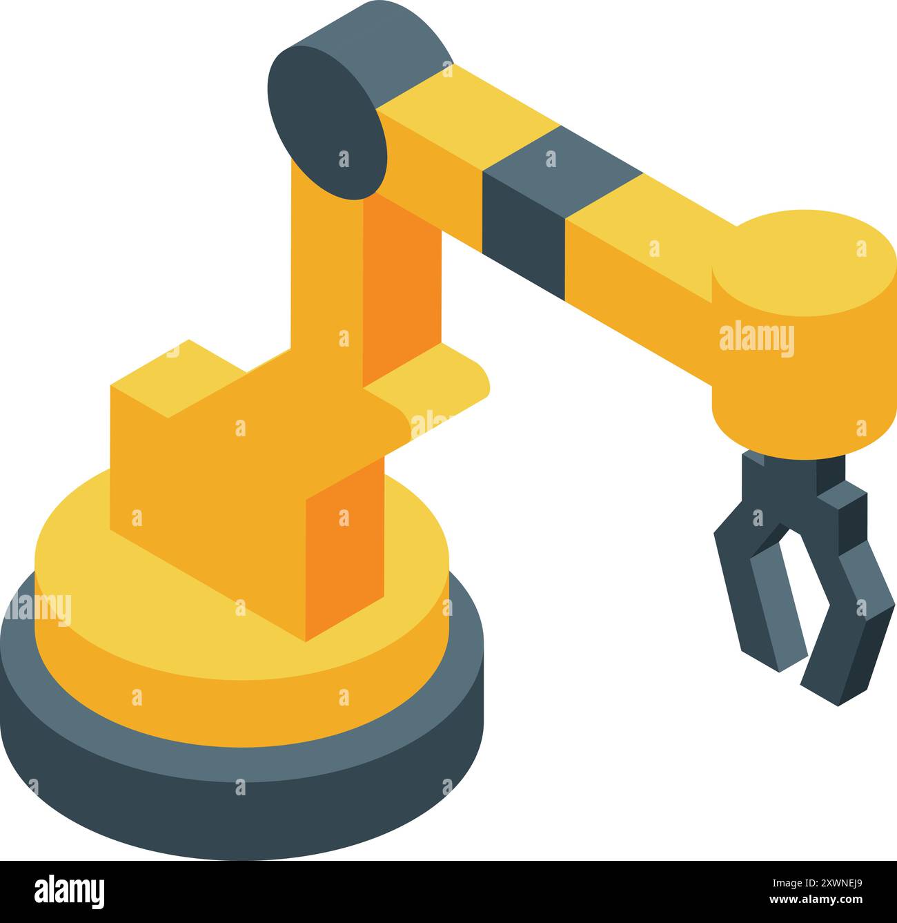 Yellow robotic arm holding something with its metallic hand Stock ...