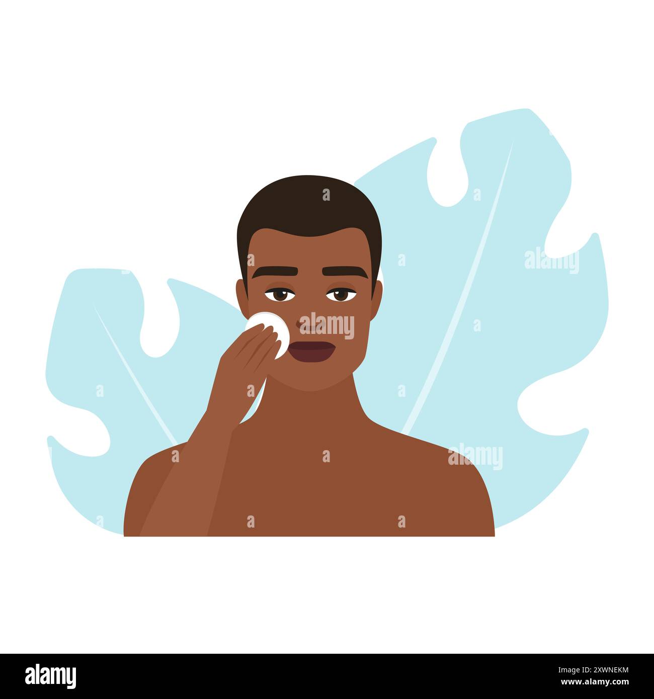 Vector illustration of a man cleansing his face with a cotton pad for ...
