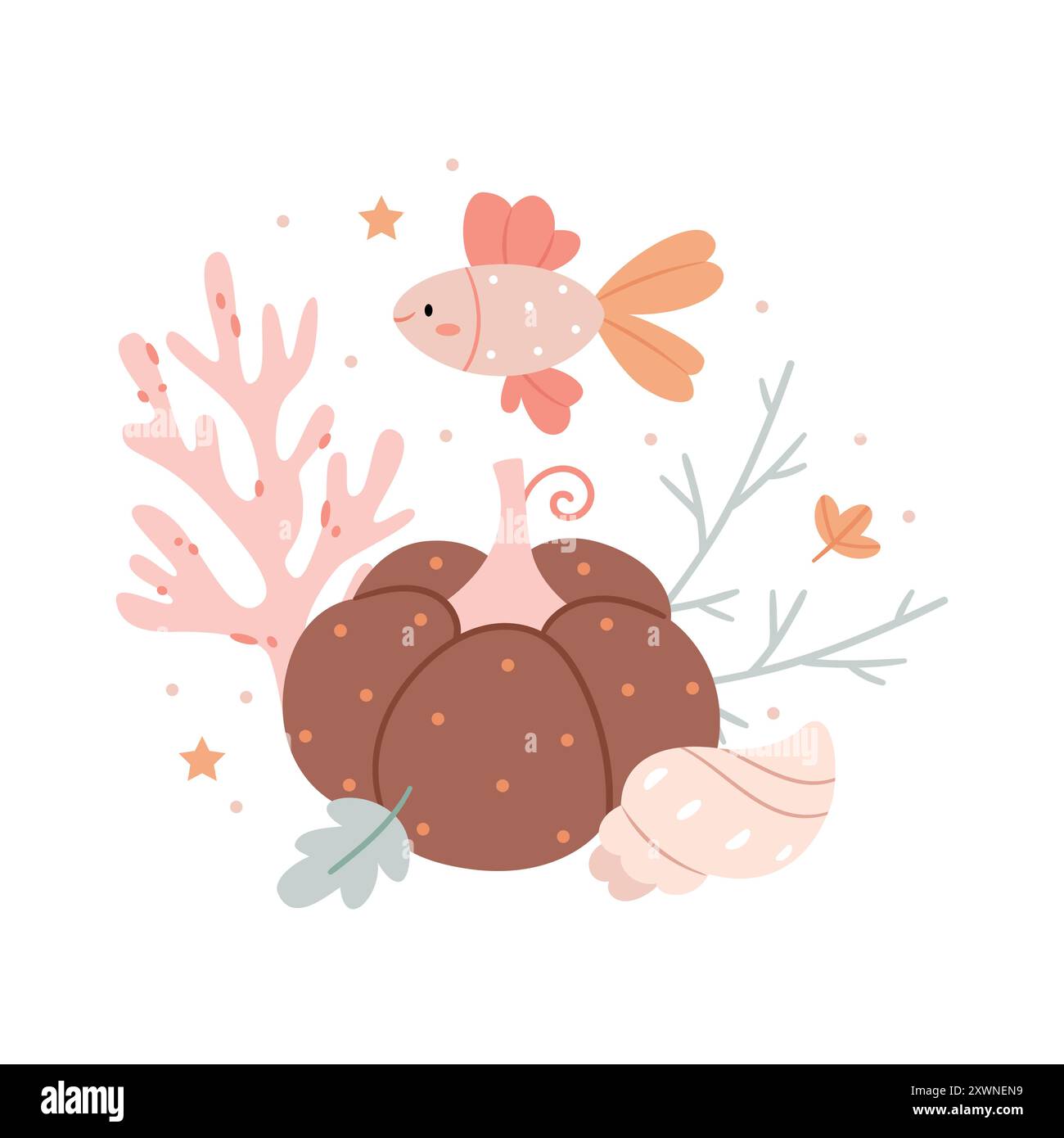 Autumn Composition of pumpkins and the underwater world. Surrealism ...