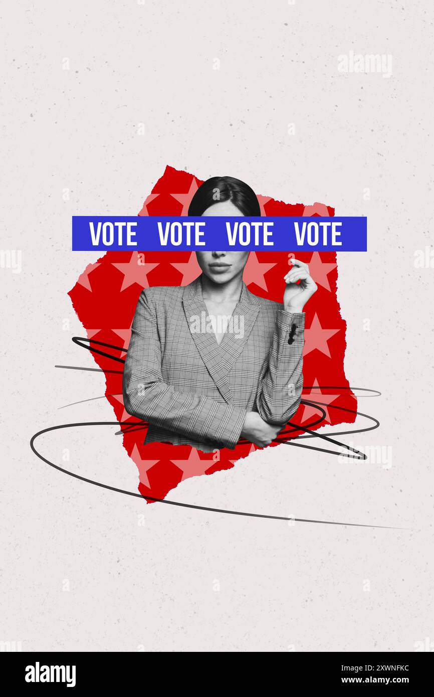Vertical photo collage of serious girl president vote nationalism ...