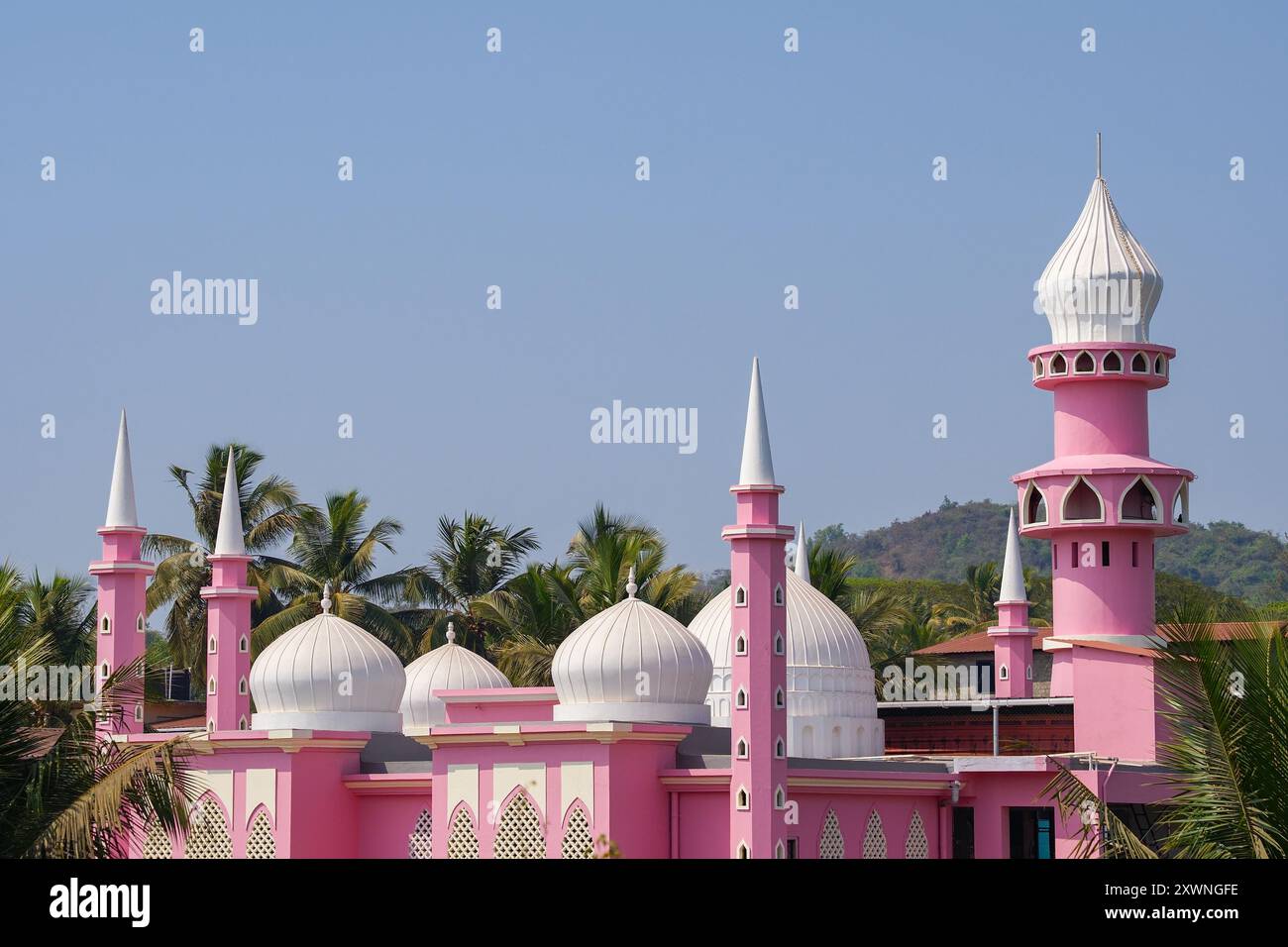 GOA, India - February 28, 2024: The top of the minarets of Masjid E ...