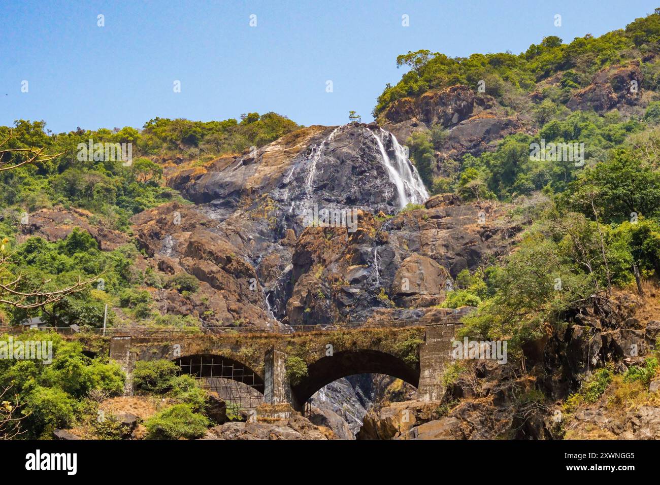 GOA, India - February 28, 2024: Railway bridge and the upper part of ...
