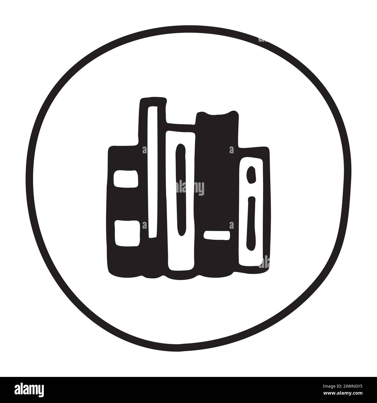 Doodle books shelf icon handdrawn with ink pen. Knowledge and education ...