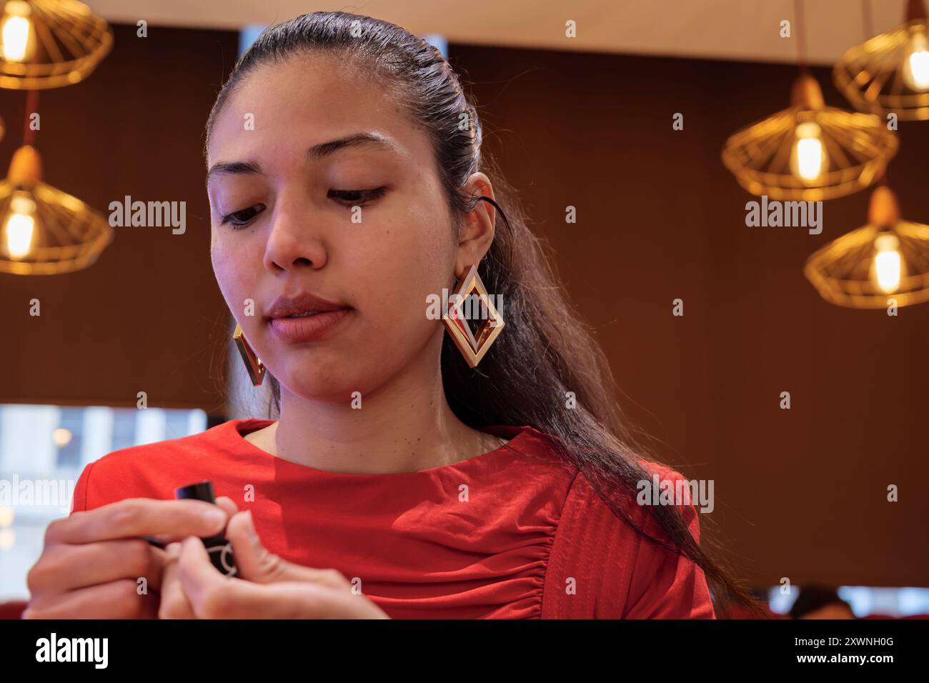 Beautiful girl red lipstick hi-res stock photography and images - Alamy