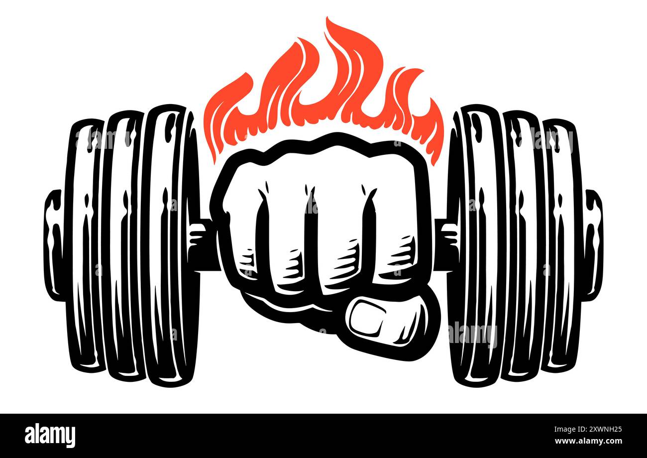 Human hand with barbell. Strong fist holds heavy barbell vector ...