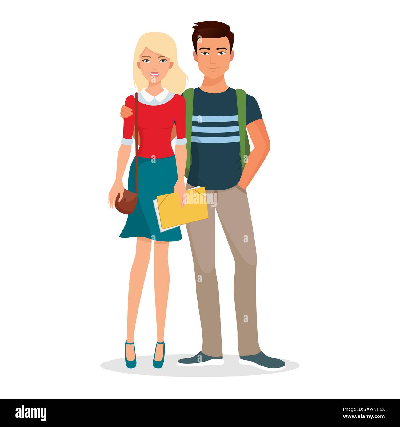 Vector illustration of a students couple standing together ...