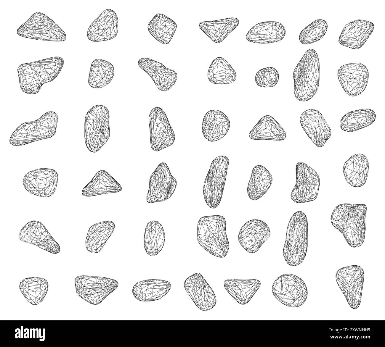 Set of wireframe pebbles and natural stones. Hand drawn illustration ...