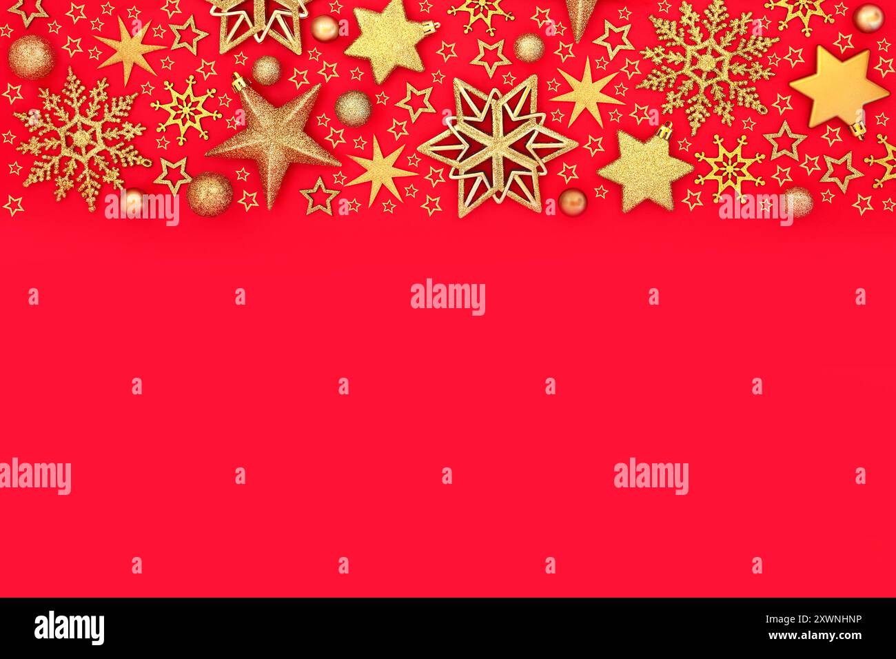 Christmas red gold snowflake star festive background border. Festive ...