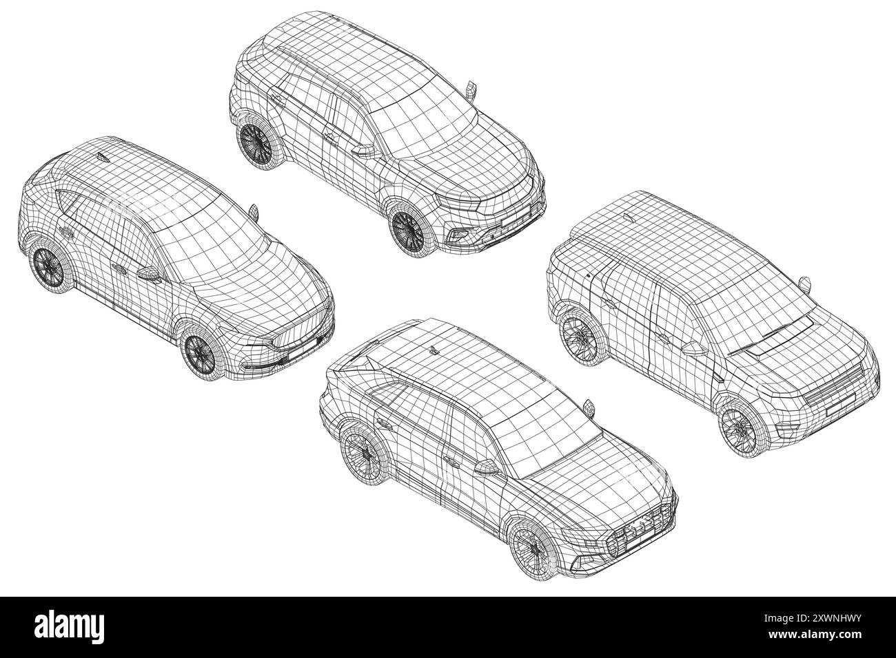 Set of wireframe different models of cars. Vector flat style ... Set of wireframe different models of cars. Vector flat style ...