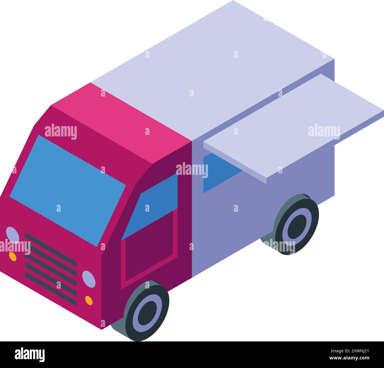 Isometric projection of a food truck showing an open window for serving ...